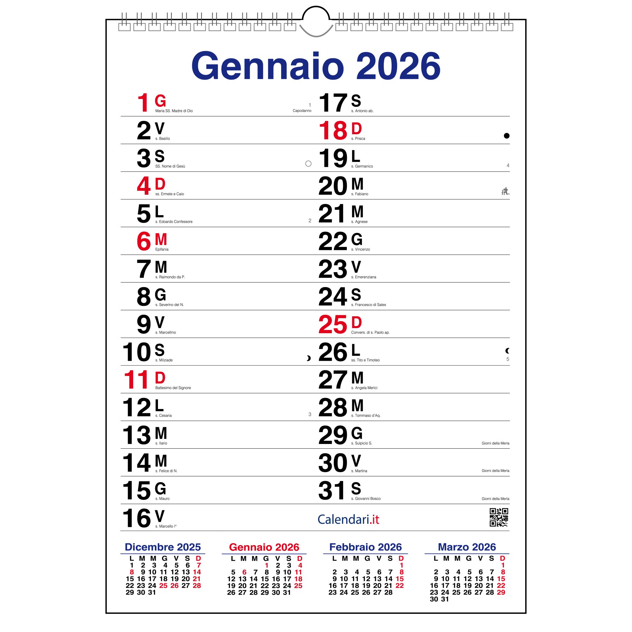 Calendario 2026 con piu' spazio per scrivere, da muro, mensile con ...